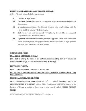 Deed Poll Sample - ESSENTIALS OF A DEED POLL OF CHANGE OF NAME A Deed ...