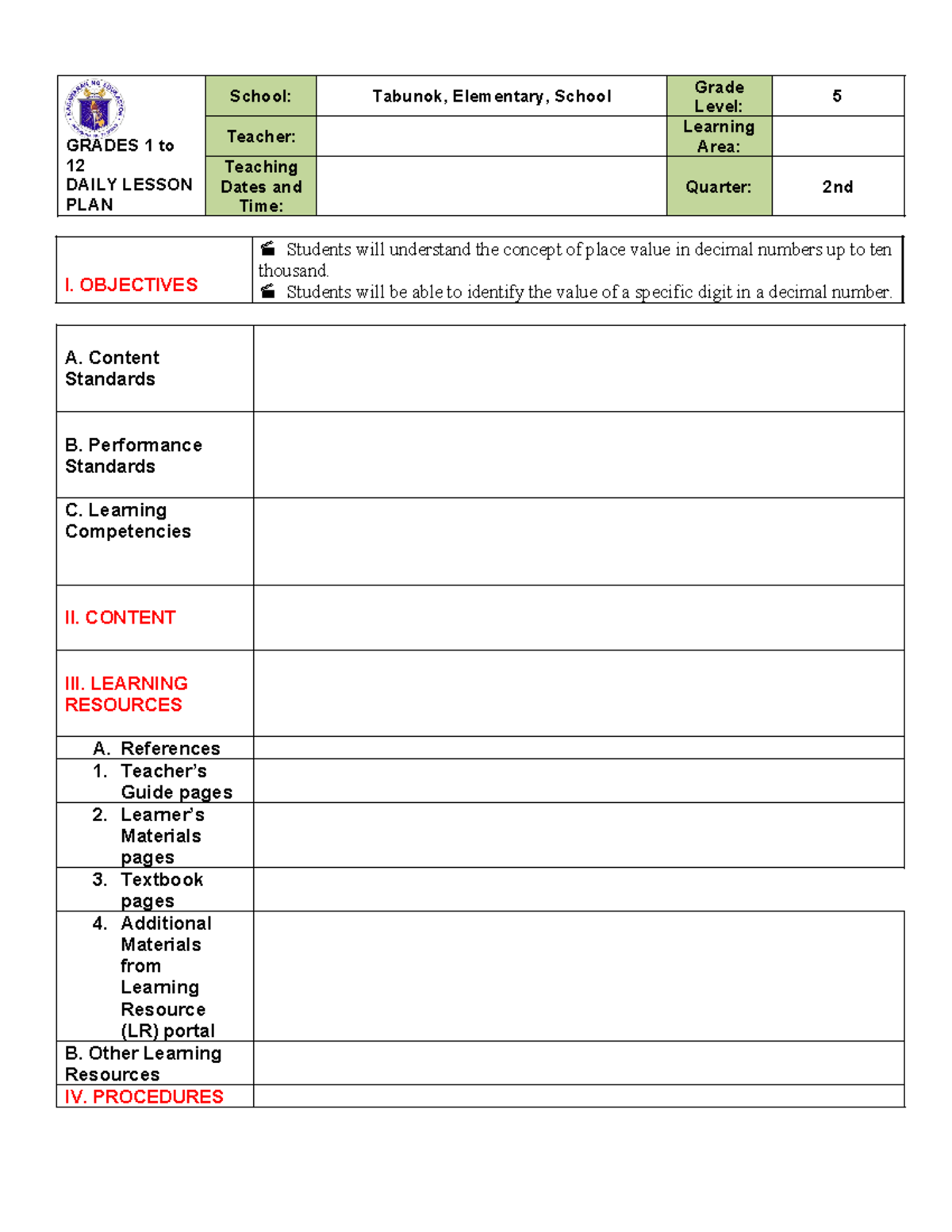 Math lp 2- new - none - GRADES 1 to 12 DAILY LESSON PLAN School ...