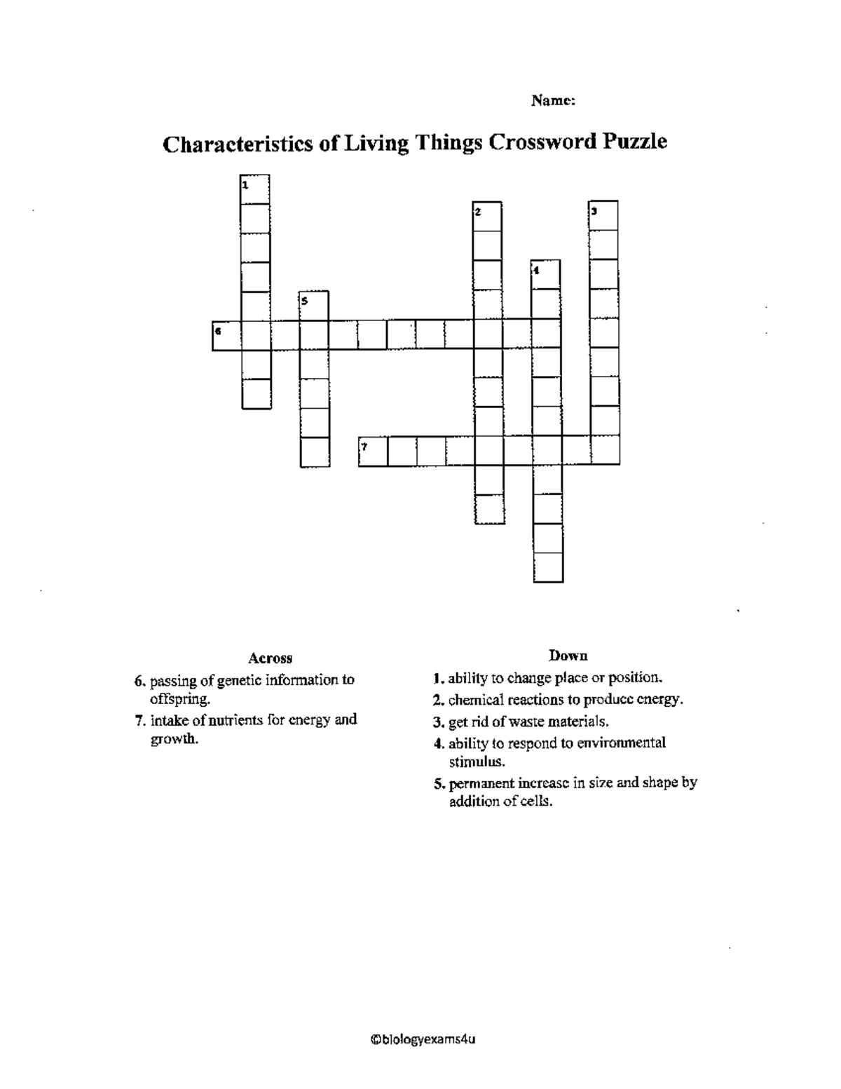 Characteristics of Living Things Crossword Puzzle - Studocu