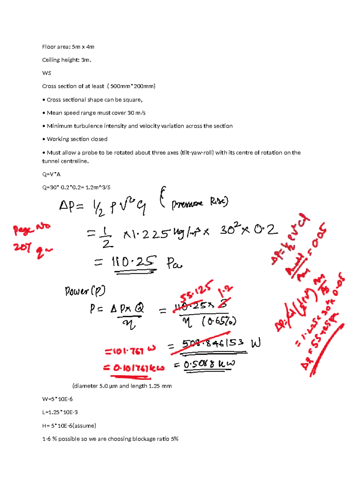 Rough Calculation for Wind Tunnel Design: WS Specifications - Studocu