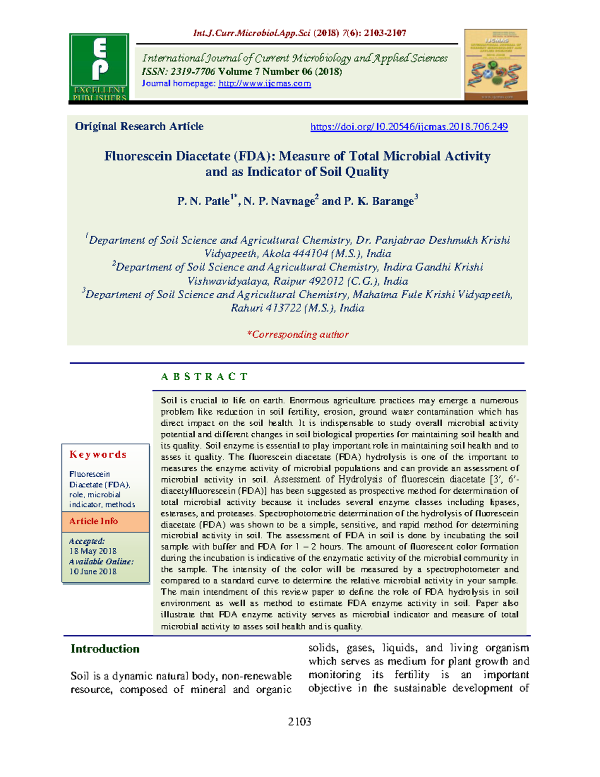 Int.J.Curr.Microbiol.App.Sci 2018: FDA as a Measure of Soil Microbial ...