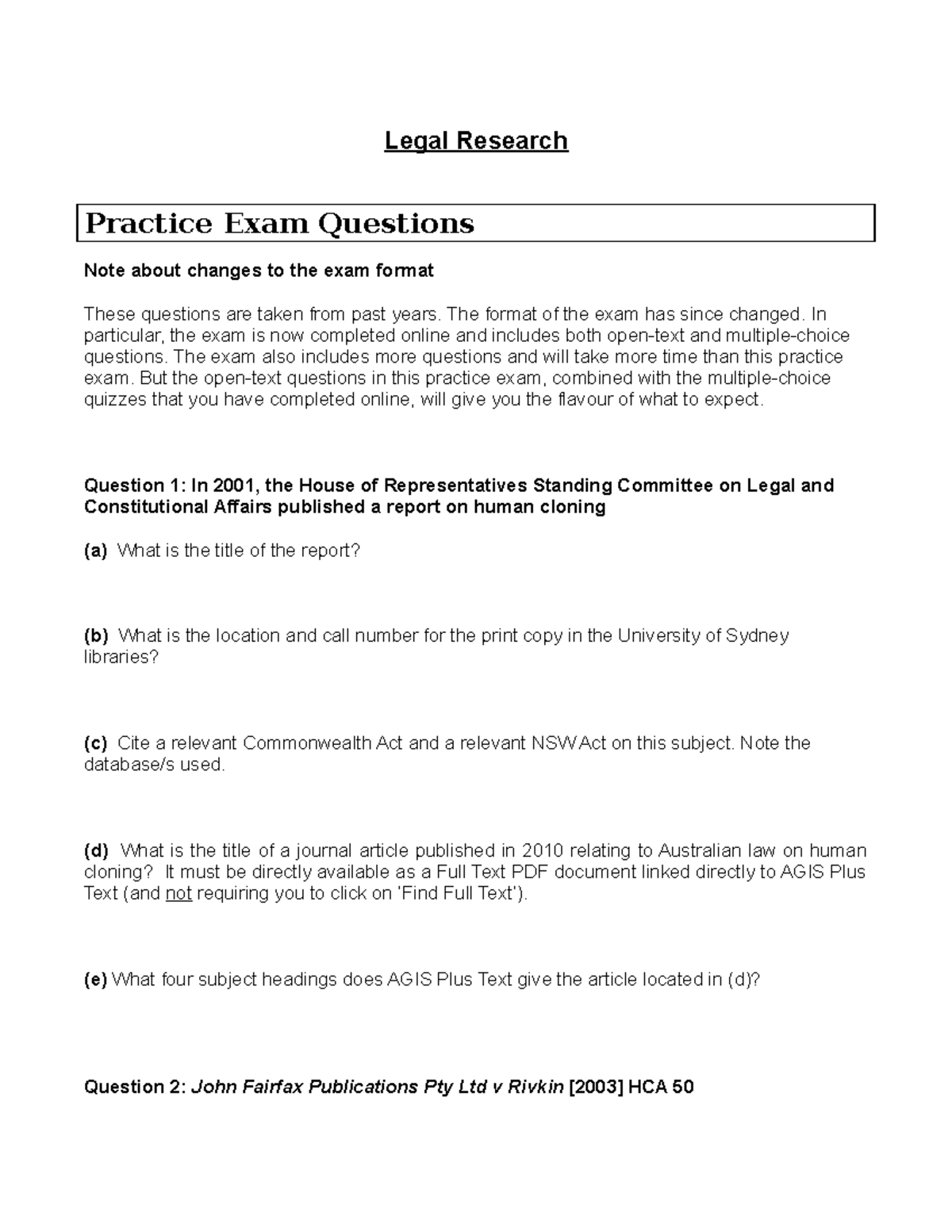 Legal Research: Practice Exam Questions on Legal Concepts & Cases - Studocu
