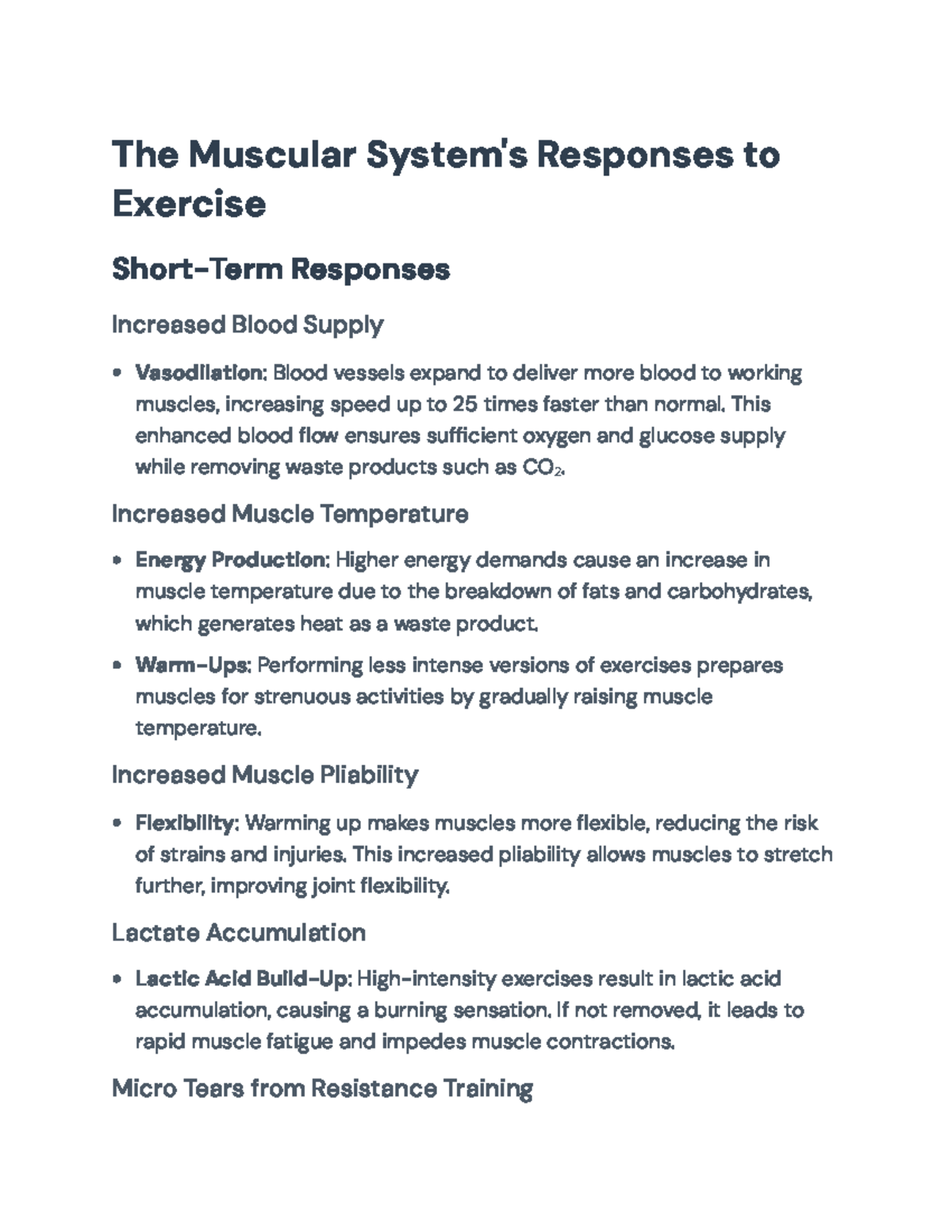 Responses and Adaptations of the Muscular System to Exercise (PE101 ...