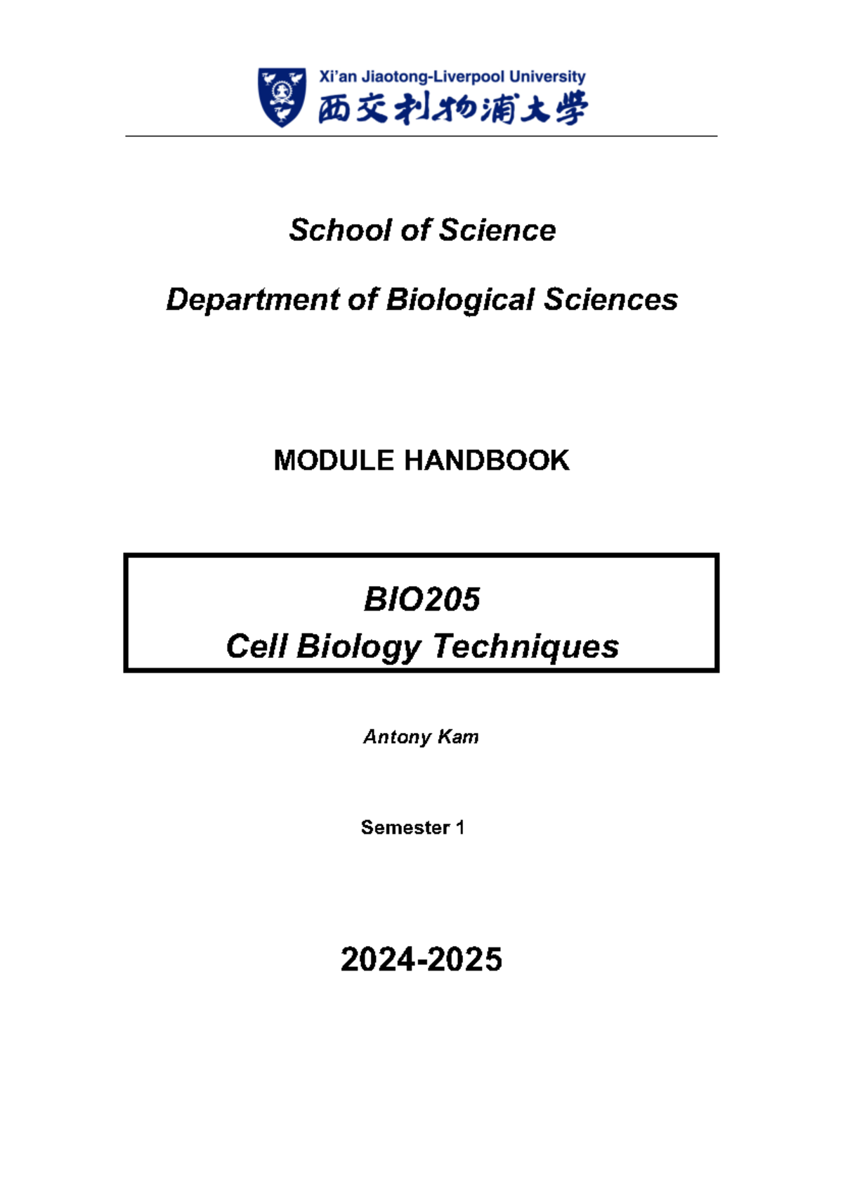 BIO205 Cell Biology Techniques Module Handbook AY2024-25 - Studocu