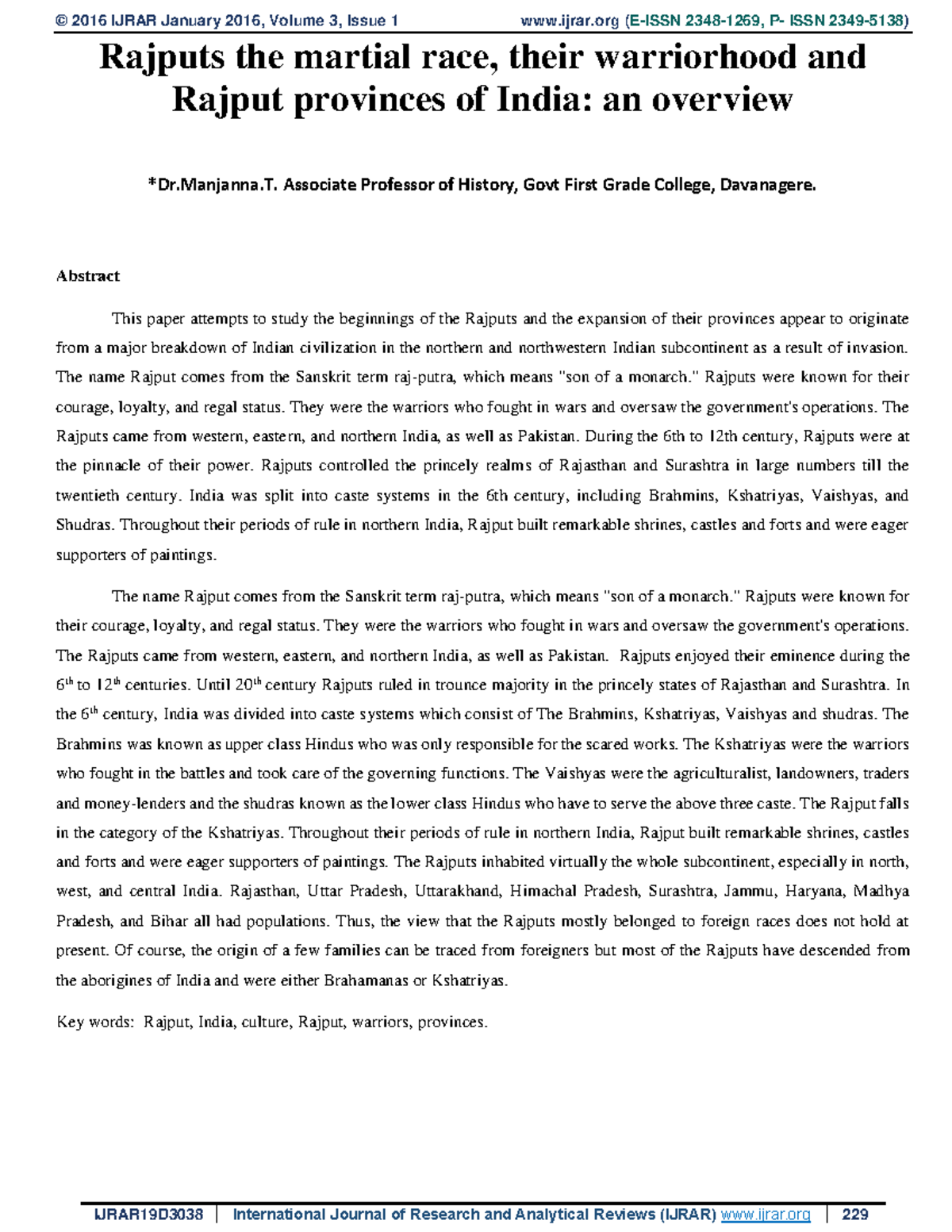 IJRAR19D3038 - Overview of Rajputs: Origins, Warriorhood, and Provinces ...
