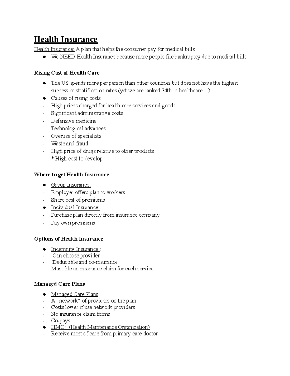 Health Insurance Notes: Understanding Coverage and Costs - Studocu