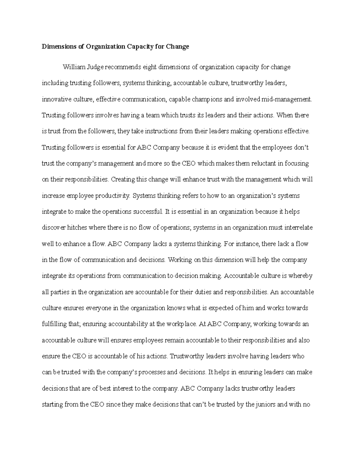 Week 7 Case Study: Enhancing Organizational Capacity for Change - Studocu
