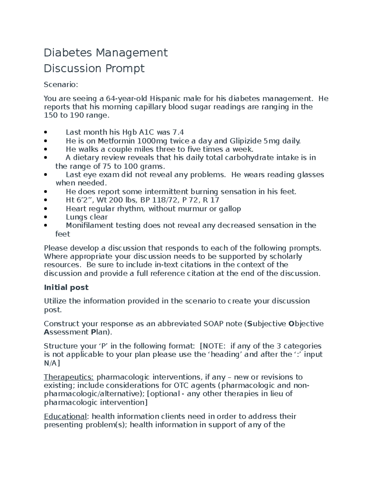 SOAP Note Diabetes - Diabetes Management Discussion Prompt Scenario ...
