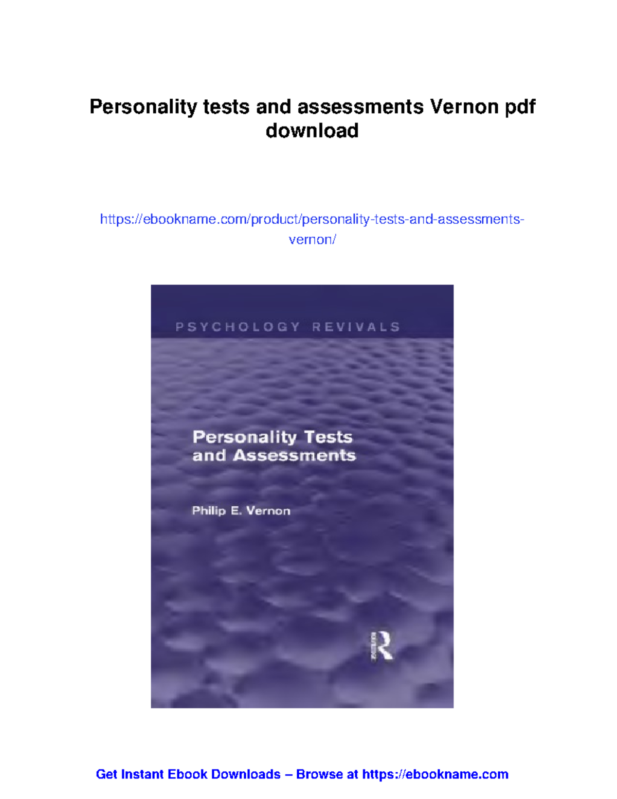Personality Tests and Assessments: Insights by Philip E. Vernon - Studocu