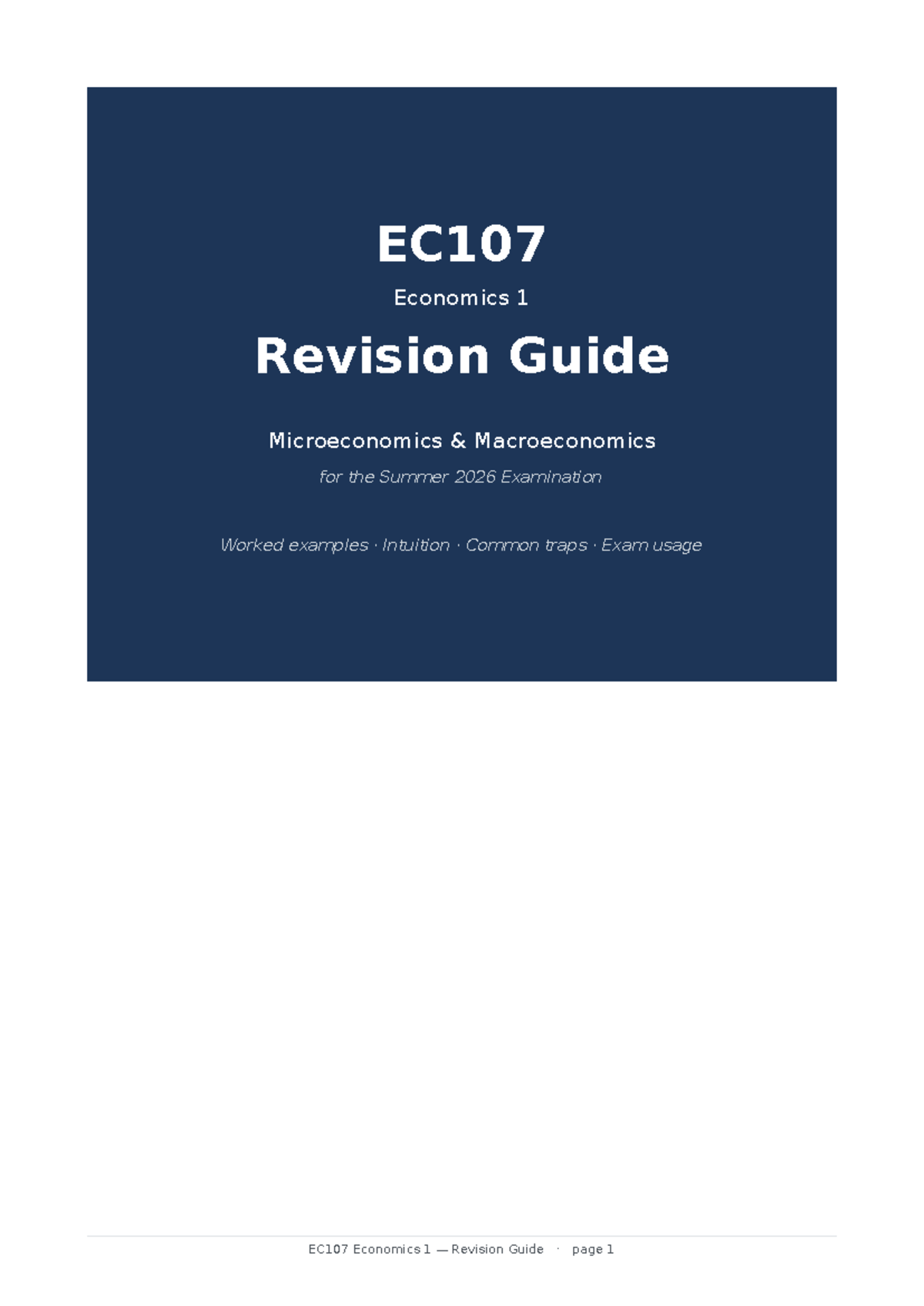 EC107 Economics 1 Revision Guide: Micro & Macro Exam Prep for Summer ...