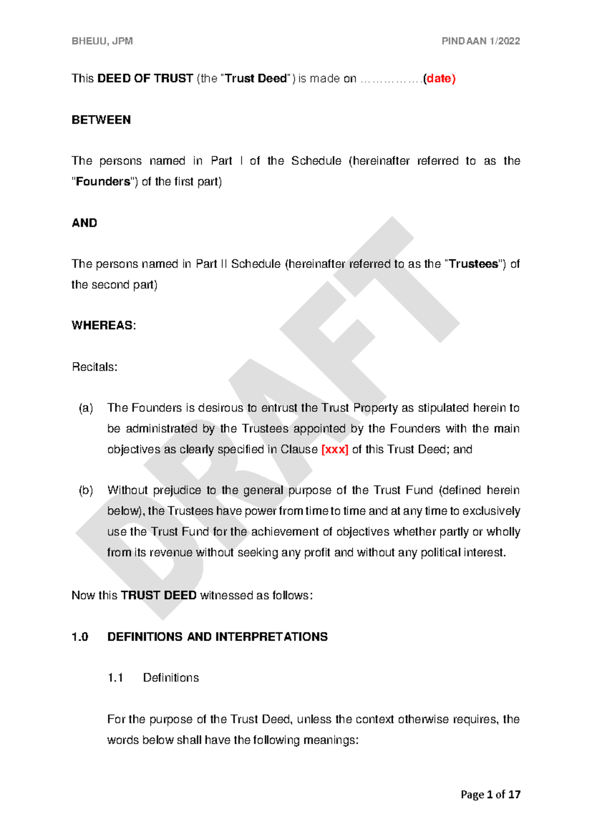 TD Template Trust DEED Amendment 1-2022 - This DEED OF TRUST (the ...
