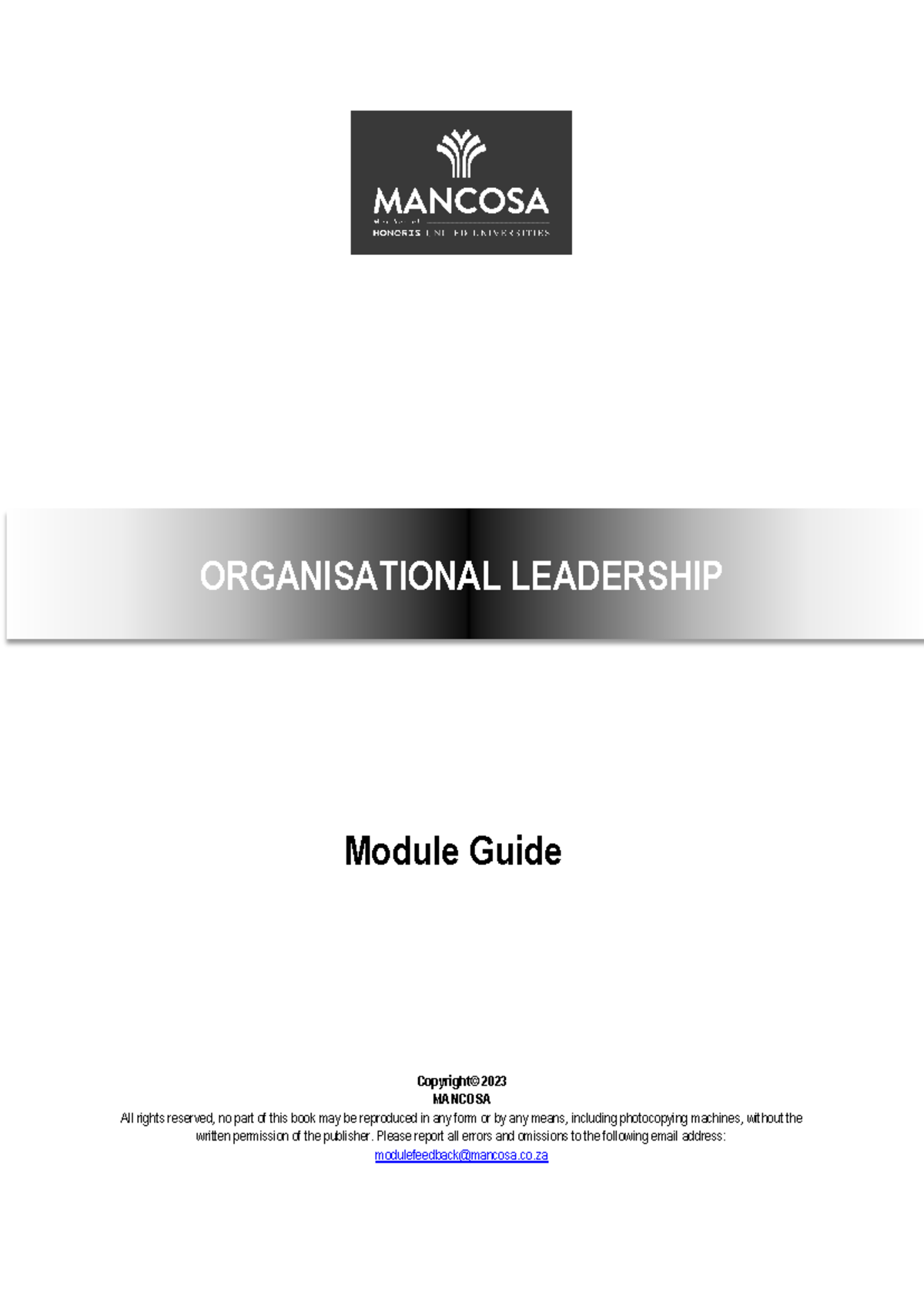 Organisational Leadership Module Guide (OL6) - NQF Level 6 Overview ...