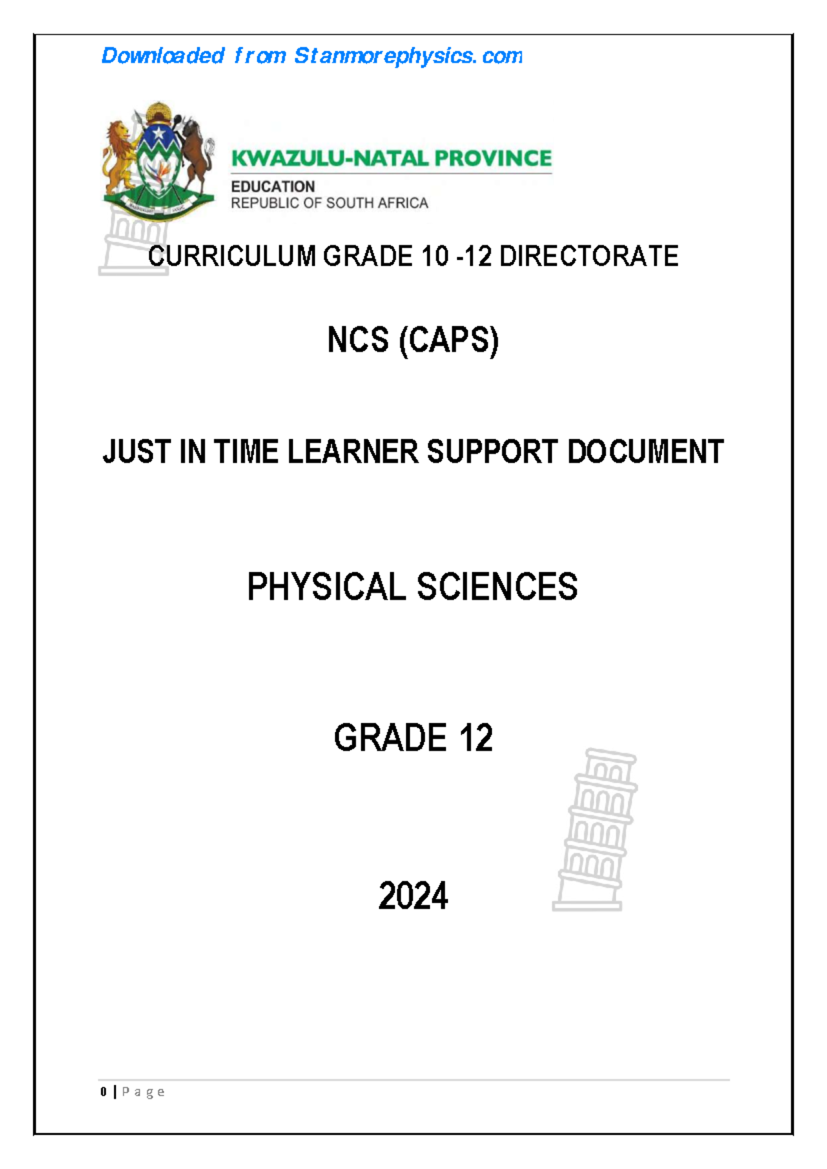 KZN JIT Physical Sciences Grade 12 Learner Support Document 2024 - Studocu