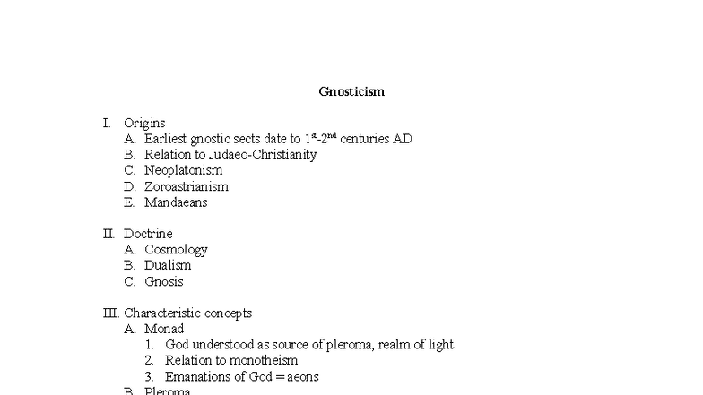 Gnosticism I: Origins, Doctrine & Influence in Early Christianity - Studocu