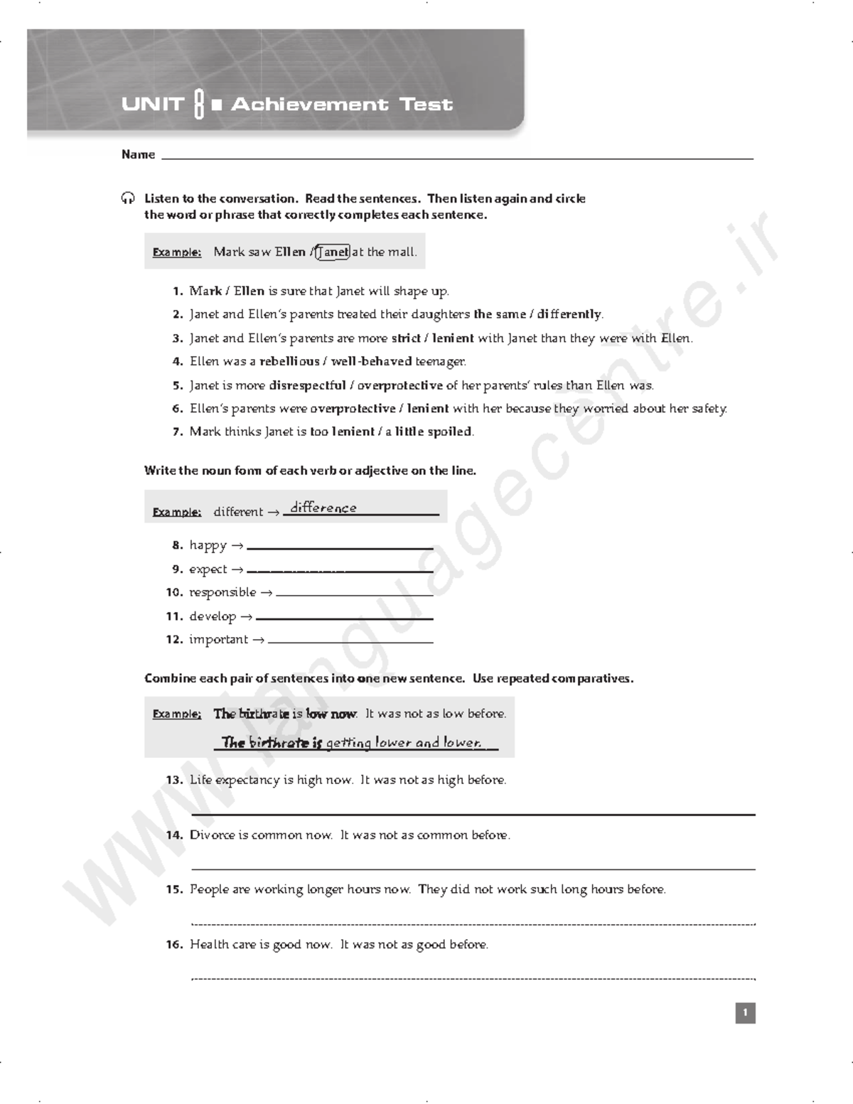 Summit-1 Unit 8 Achievement Test: Language Center Exercises - Studocu
