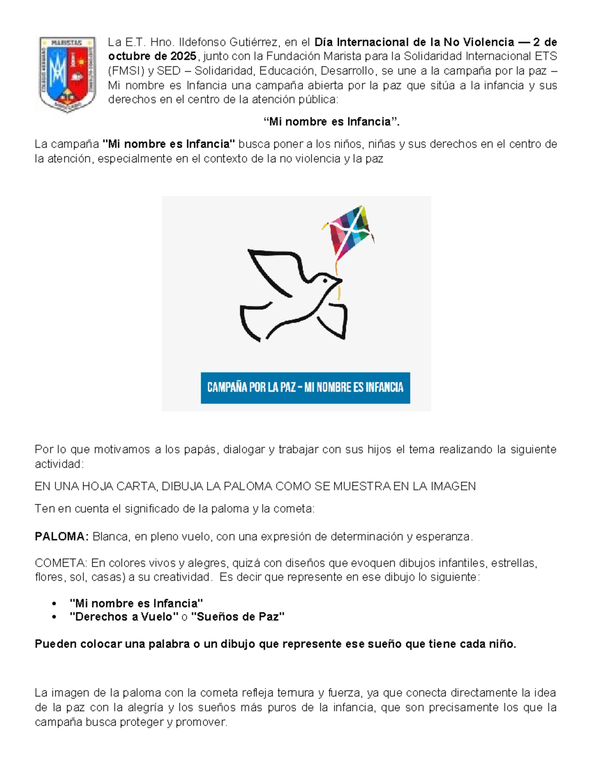 Campaña "Mi Nombre es Infancia" por la Paz y No Violencia - Studocu