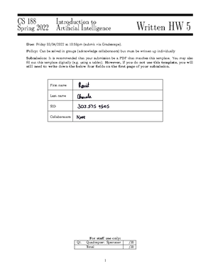 Cs188-sp24-final - exam - CS 188 Spring 2024 Introduction to Artificial ...