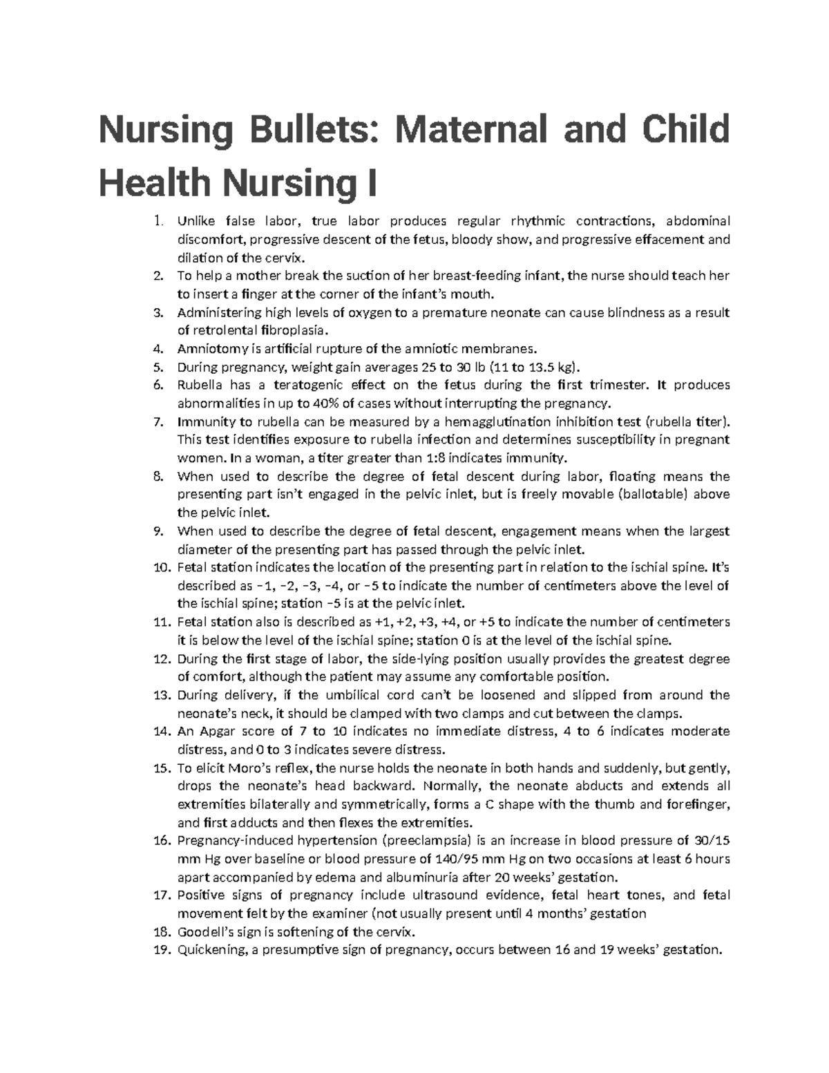 Maternal and Child Health Nursing I: Key Concepts and Bullet Points ...