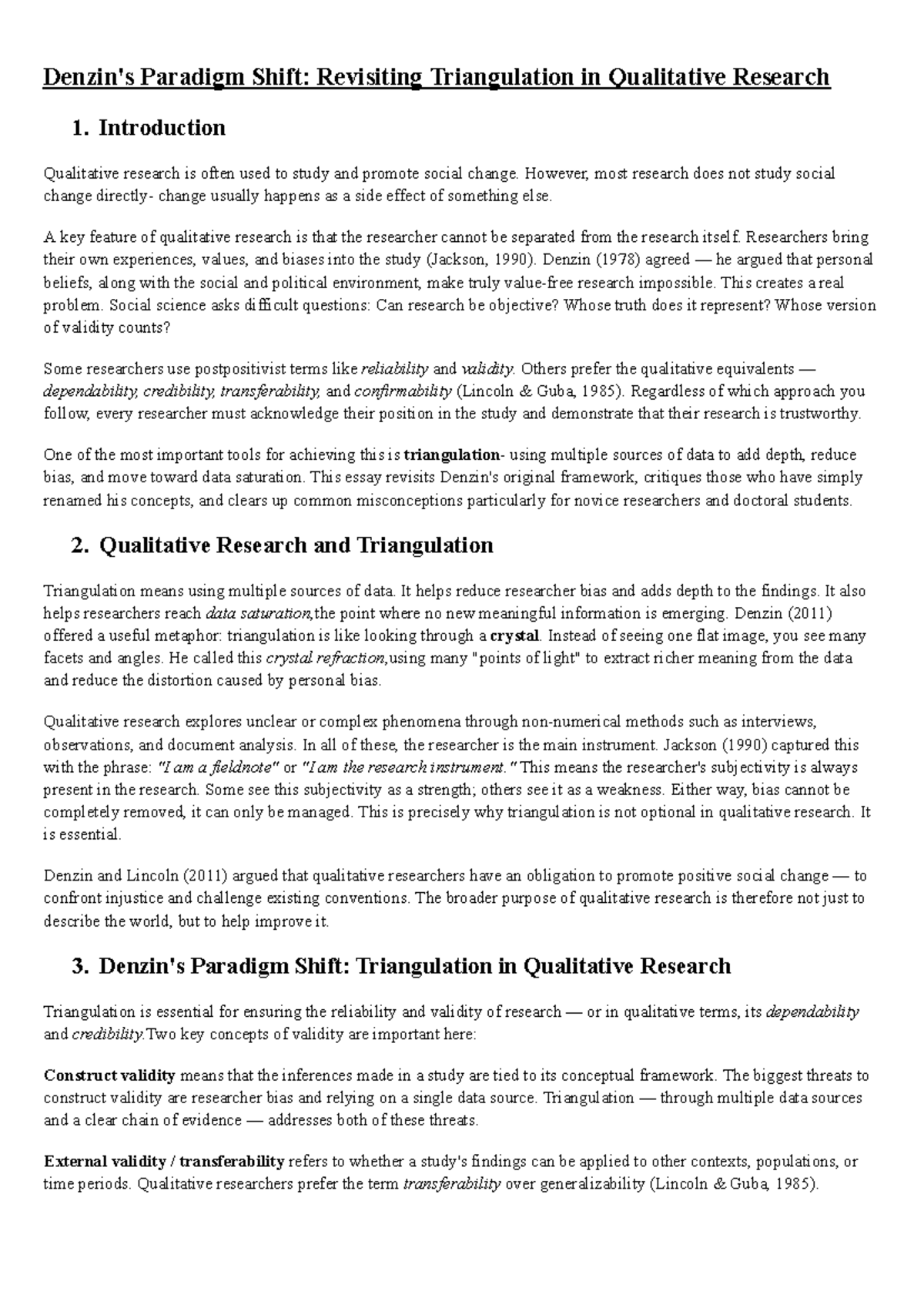 Denzin's Paradigm Shift: Triangulation in Qualitative Research - Studocu
