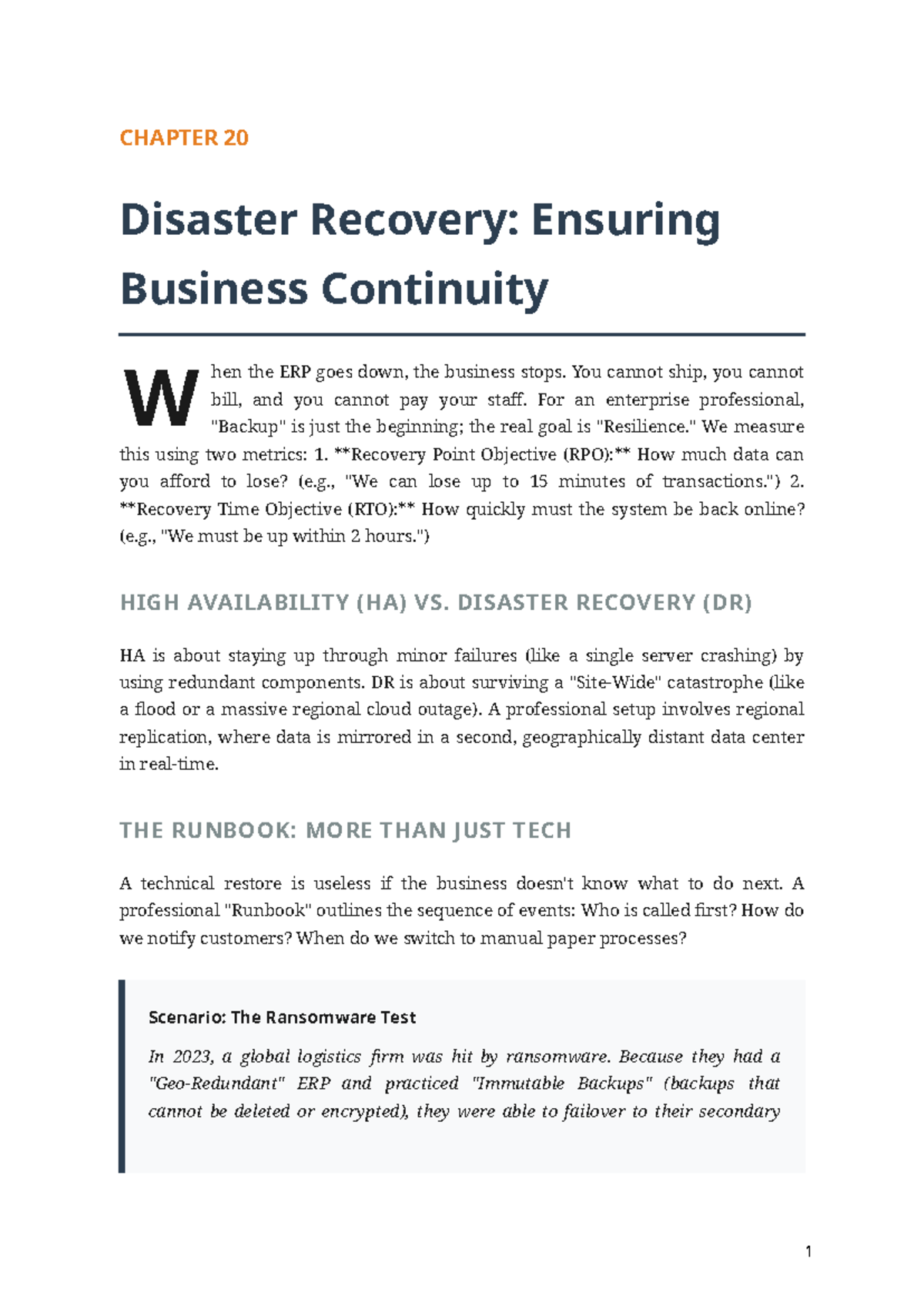 CHAPTER 20 Disaster Recovery & Business Continuity in ERP Systems - Studocu
