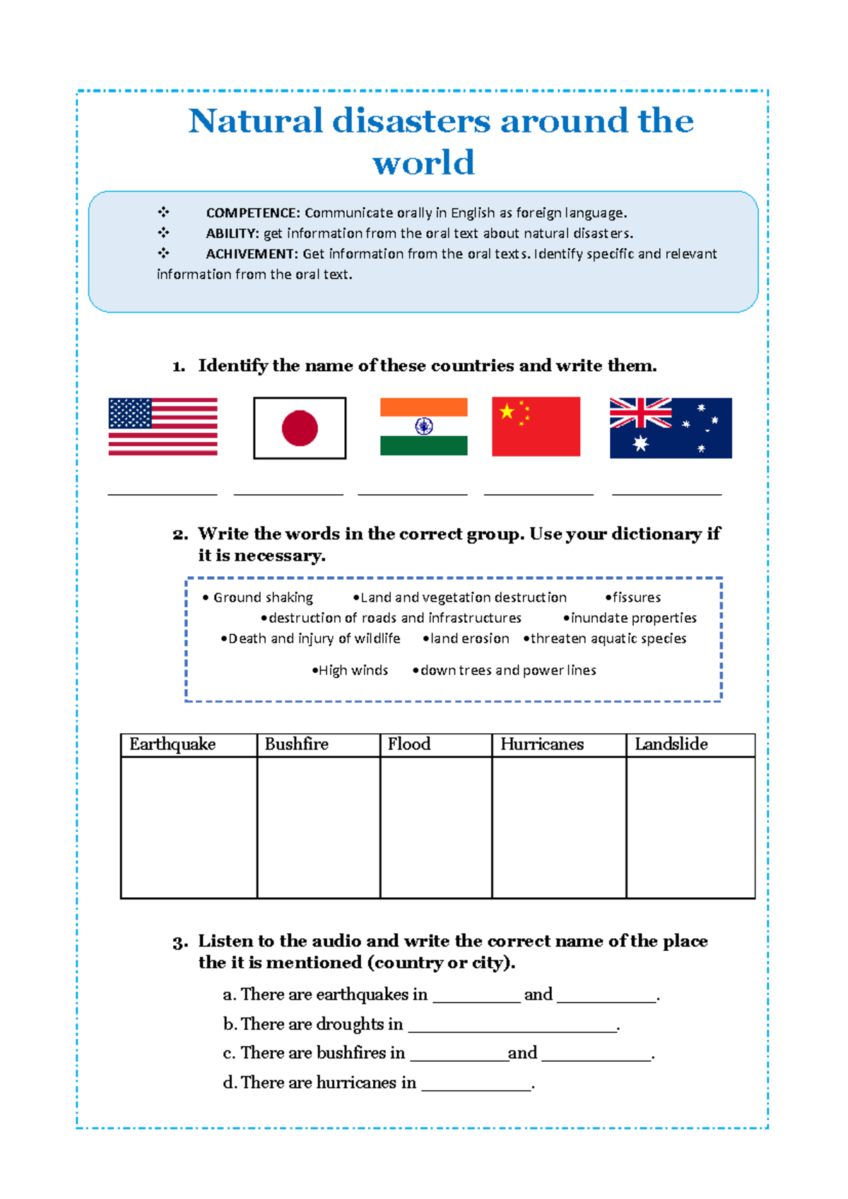 2. natural disasters - listening - Natural disasters around the world 1 ...