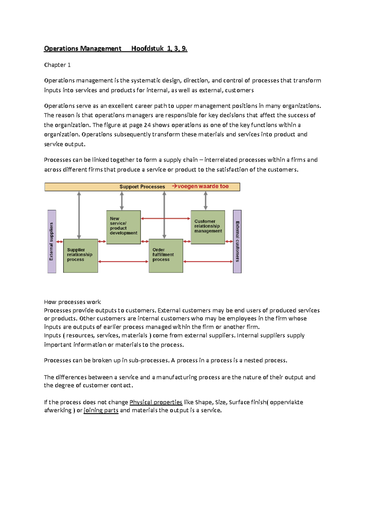 Summary of Operations Management Chapters 1, 3, and 9 - H1,3,9 ...