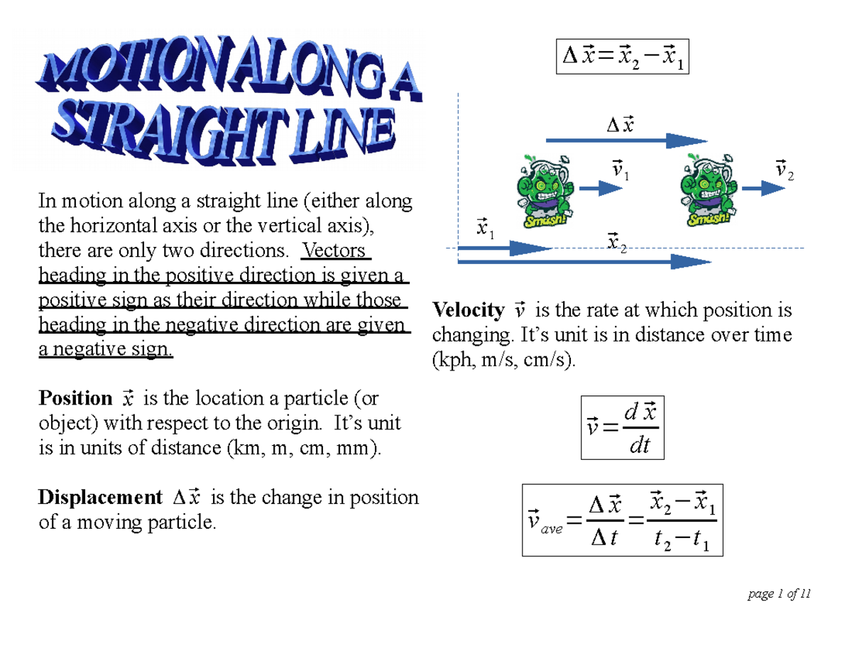 002 Motion along a Straight Line - In motion along a straight line ...