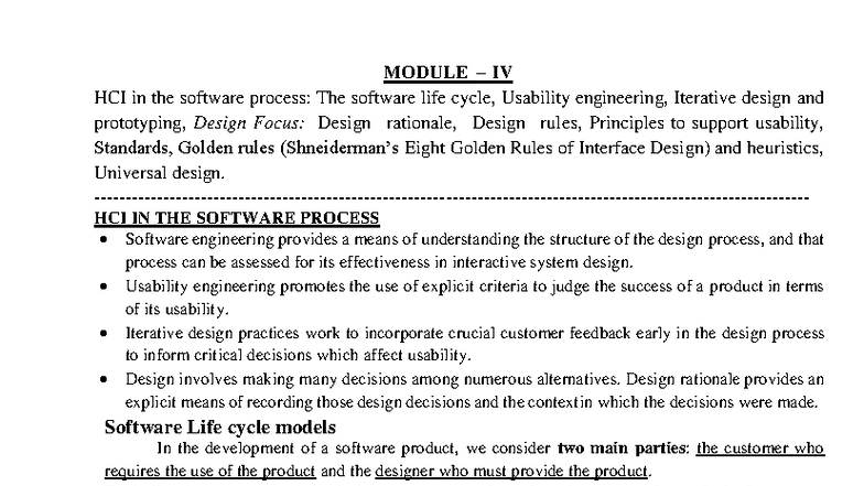 Module 4 HCI: Software Life Cycle, Usability, and Design Principles ...