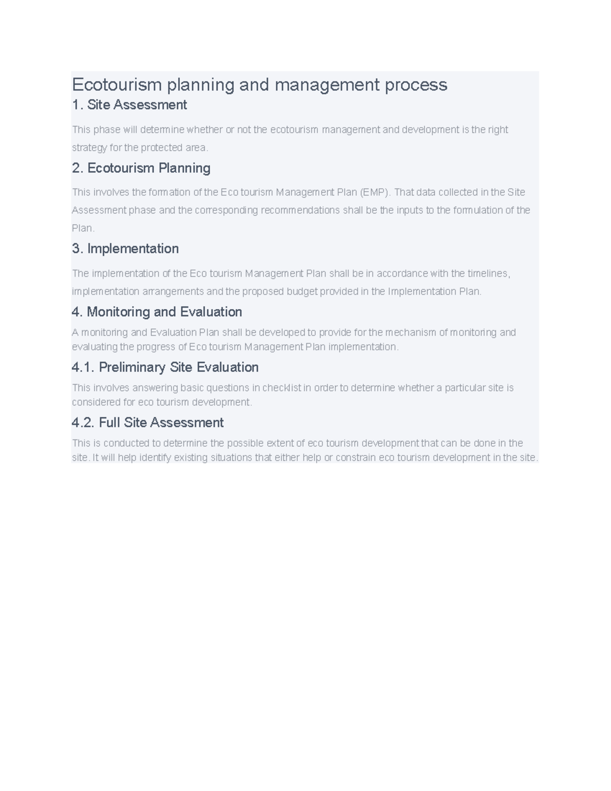 Ecotourism Planning & Management Process: Key Phases Overview - Studocu