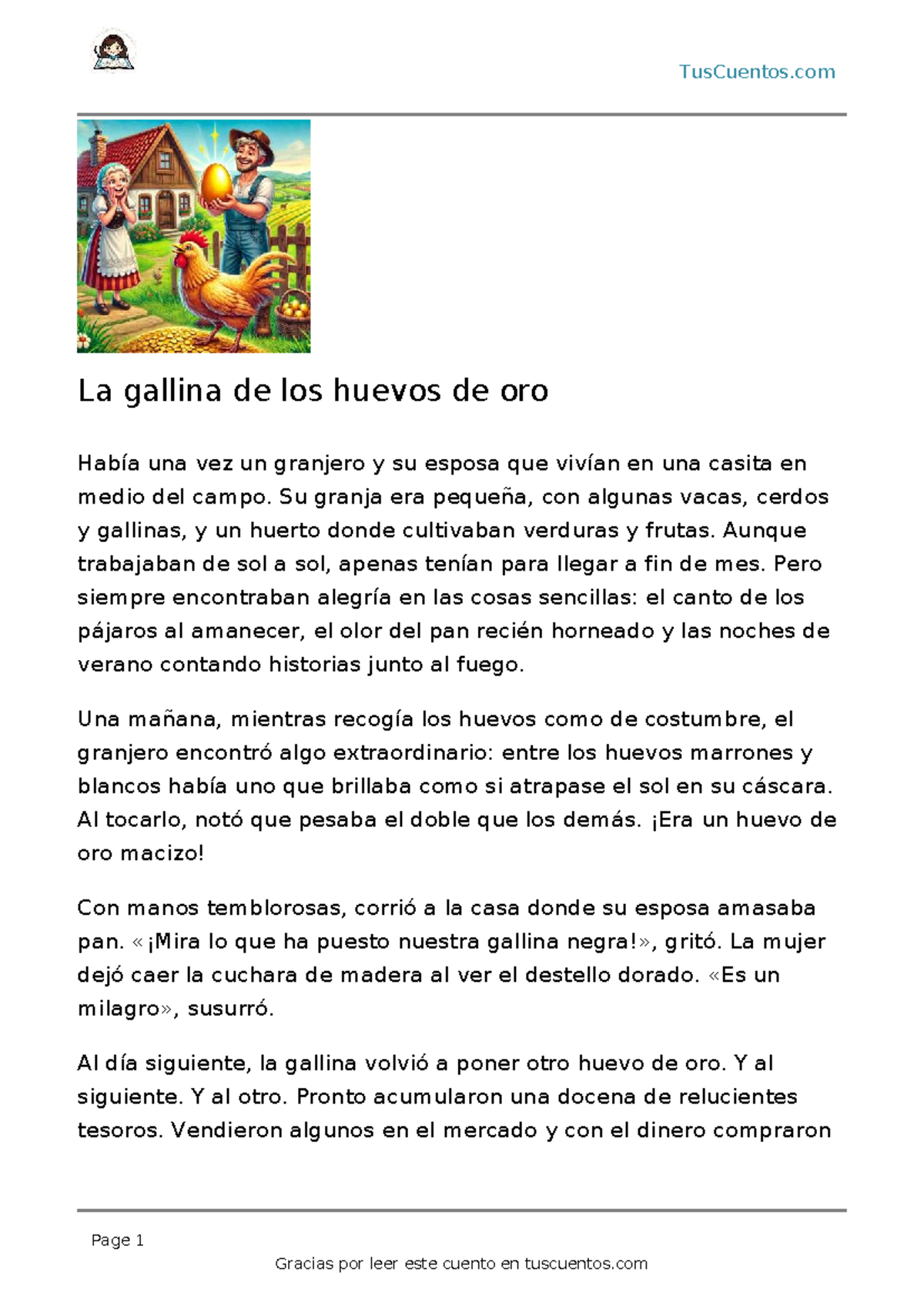 La gallina de los huevos de oro: Un cuento clásico de TusCuentos.com ...