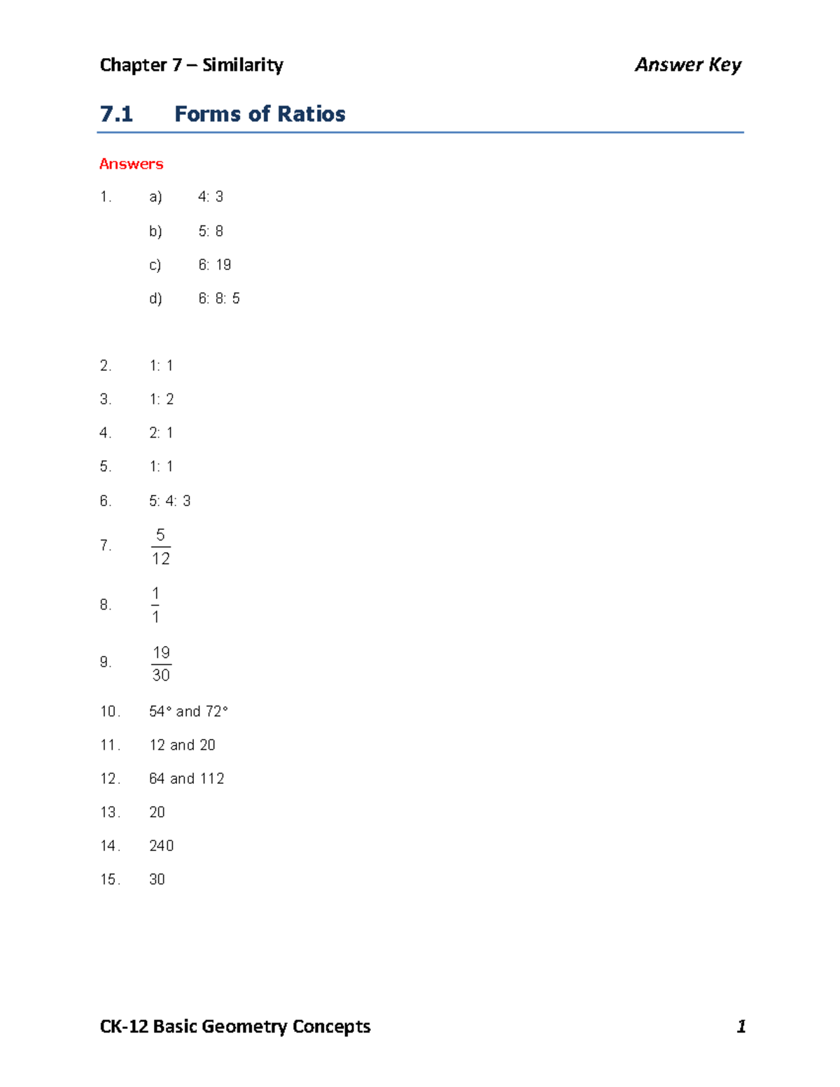 Answer Key CK-12 Chapter 07: Basic Geometry Concepts Solutions - Studocu