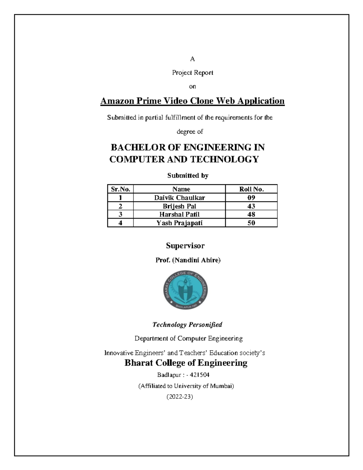 Amazon Prime Video Clone Project Report - BE Comp & AIML - Studocu