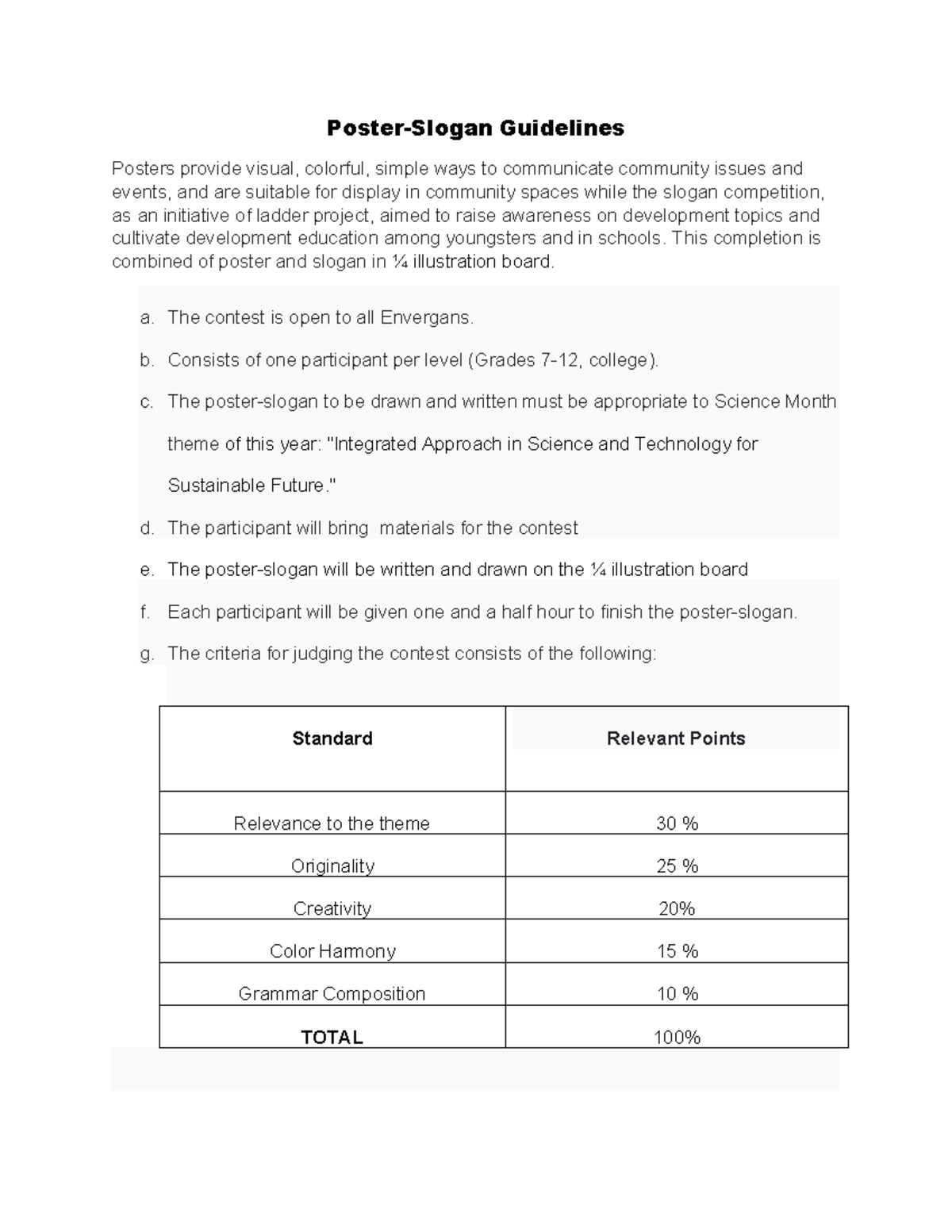 Poster & Slogan Guidelines for Science Month Contest - Studocu