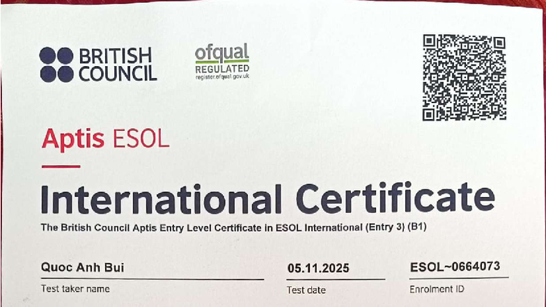 Aptis ESOL International Certificate Results - Entry Level (B1) - Studocu