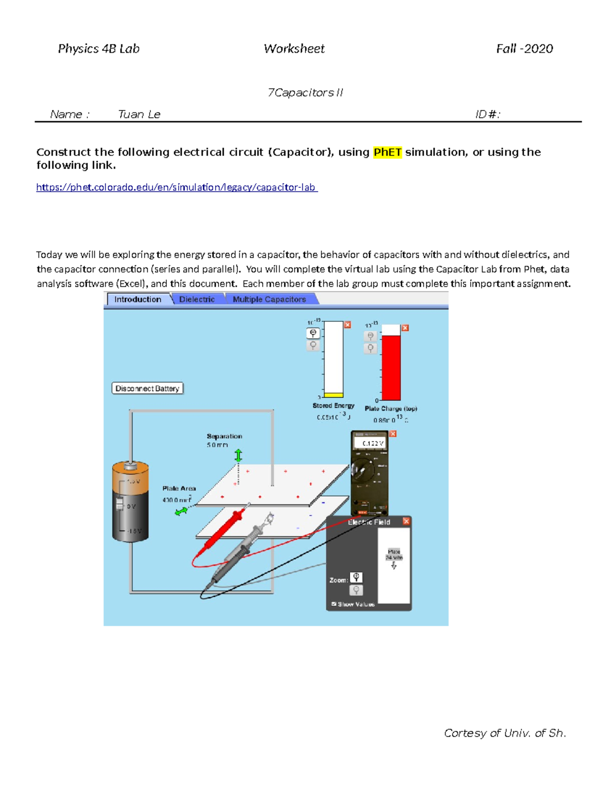 Capacitor 2 worksheet Oct 2020 R - 7Capacitors II Name : Tuan Le ID ...