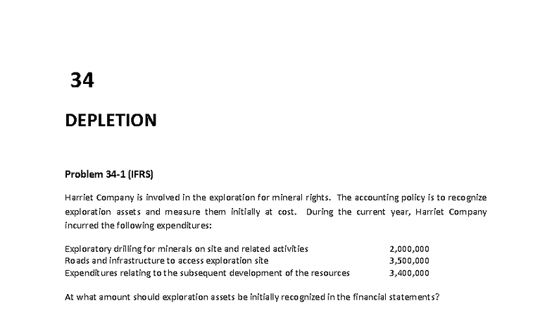 Depletion Accounting Problems (IFRS) - Harriet Company Case Study - Studocu
