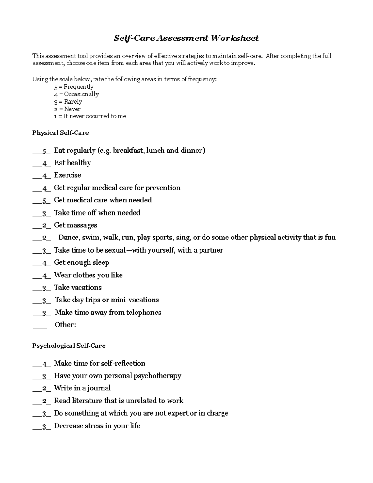 Wellness Assessment Worksheet: Strategies for Improvement - Studocu