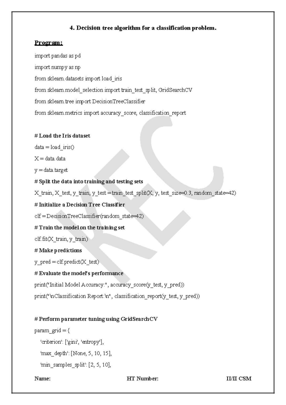 CSM 4: Decision Tree Algorithm for Classification Problems - Studocu