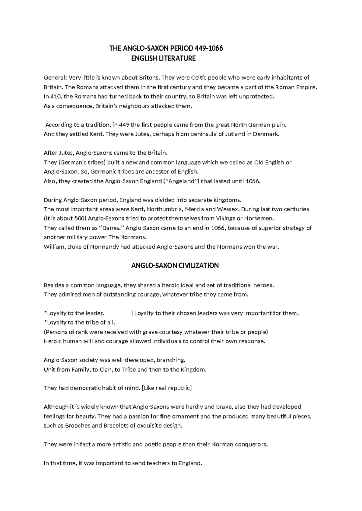 The Anglo-Saxon Period (449-1066): Literature and Civilization Insights ...