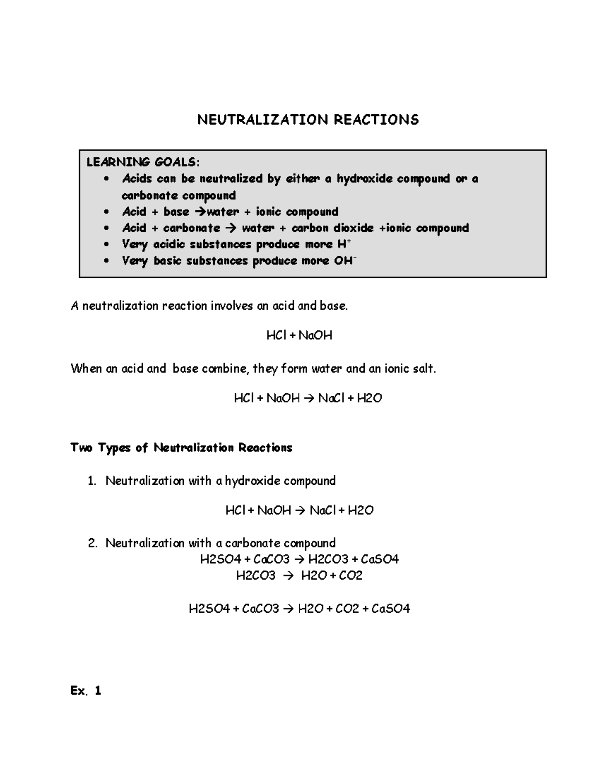 5.4 Neutralization - Comprehensive Notes on Reactions and Goals - Studocu