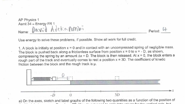 AP Physics 1 Asmt 34: Energy Free Response Questions - Studocu