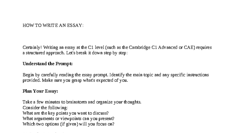C1 Advanced Essay Writing Guide: Structure & Tips - Studocu