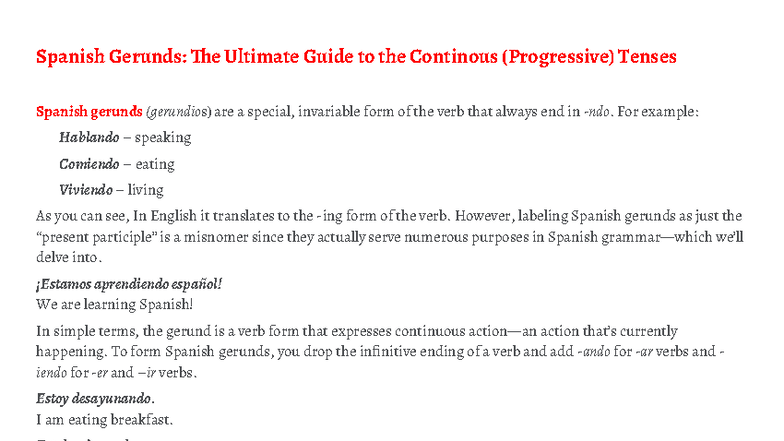 L6 Spanish Gerunds: Understanding Continuous Tenses - Studocu