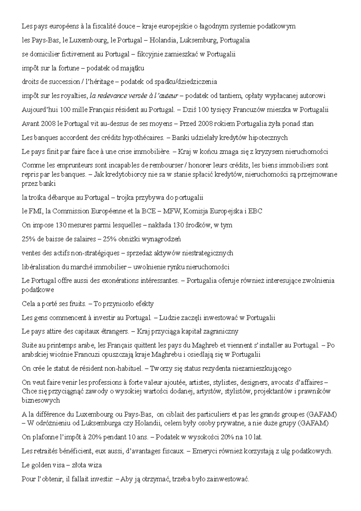 Impot Paradis Portugal Lexique - Étude sur la Fiscalité Douce - Studocu