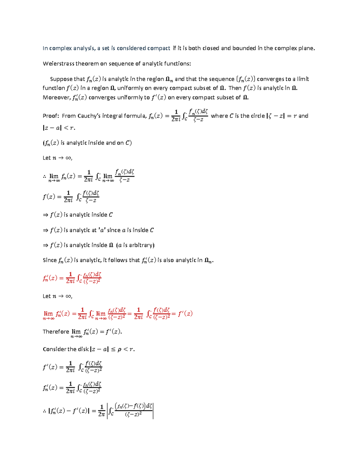 Weierstrass Theorem in Complex Analysis - Project Work - Studocu