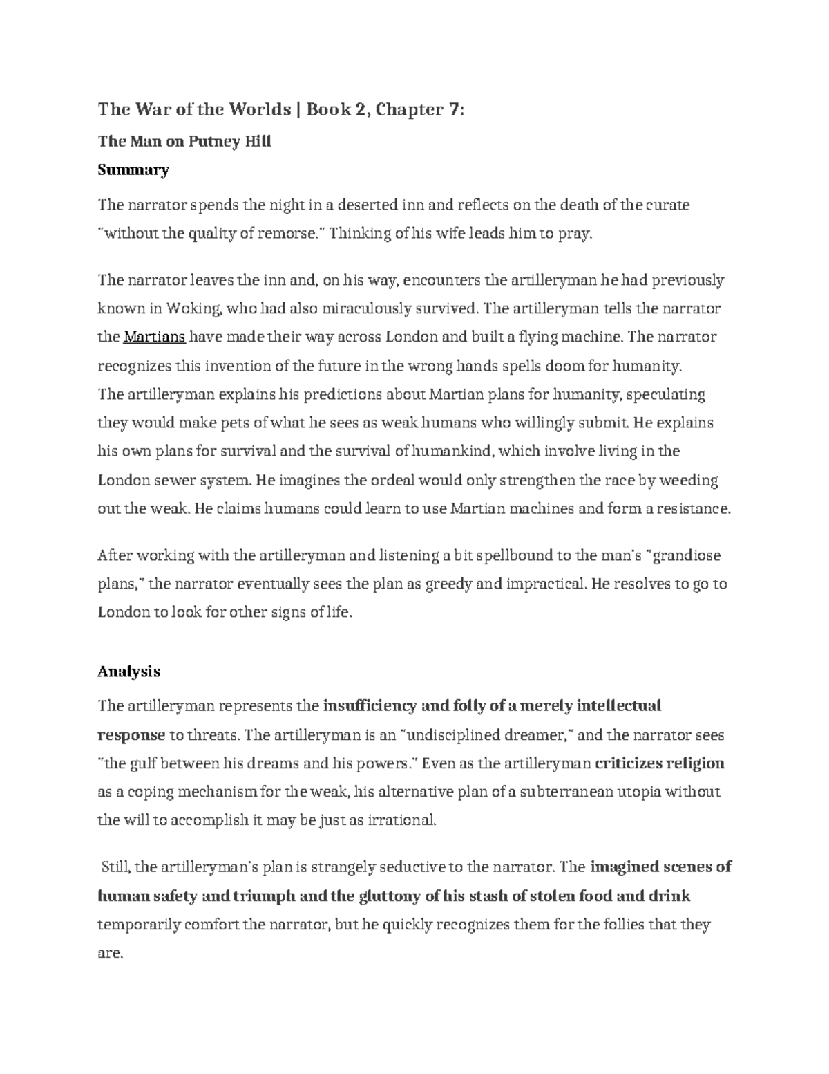 The War of the Worlds (Book 2) Chapters 7 & 8 Summary Analysis - Studocu