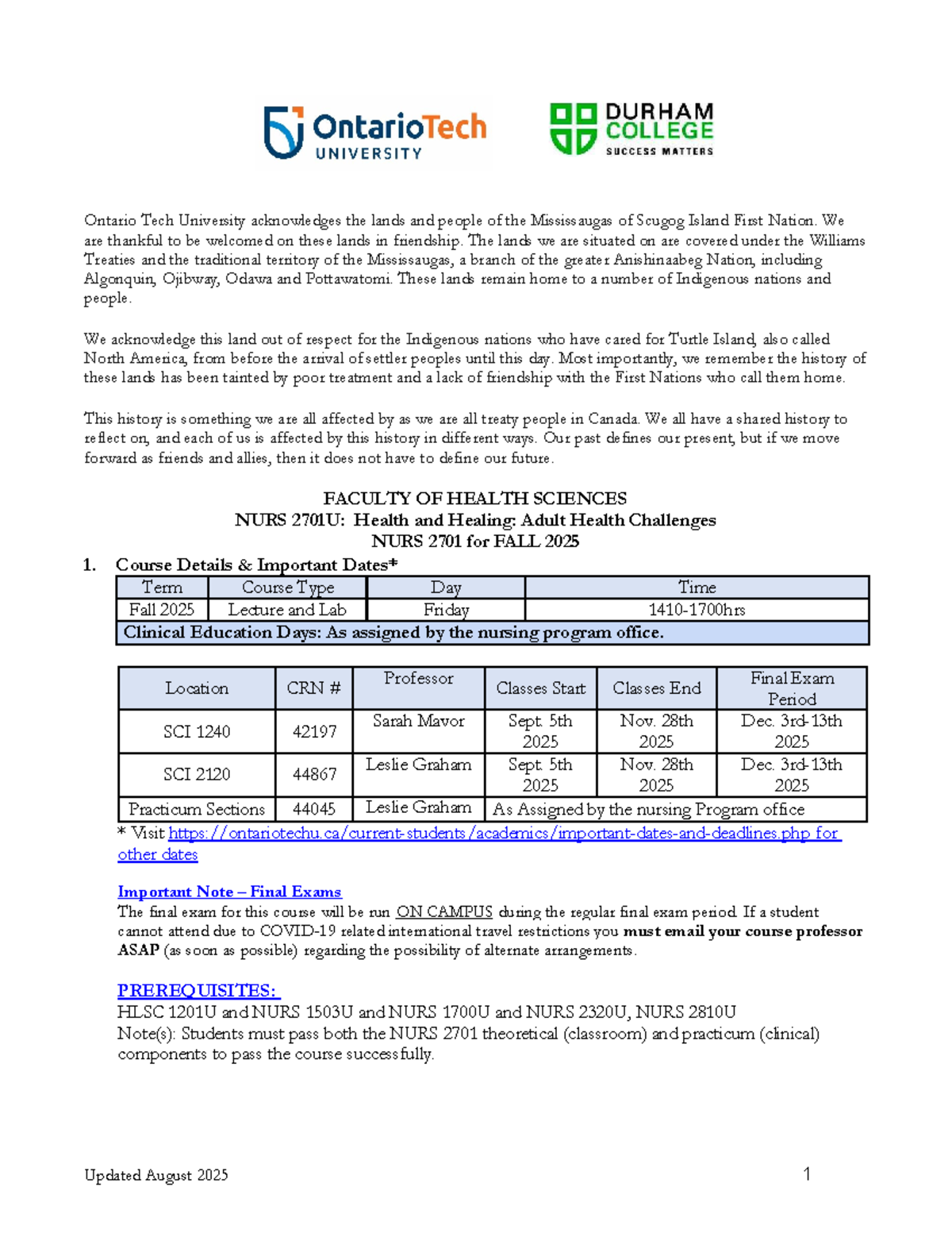 NURS 2701 Syllabus: Health and Healing in Adult Health Challenges - Studocu