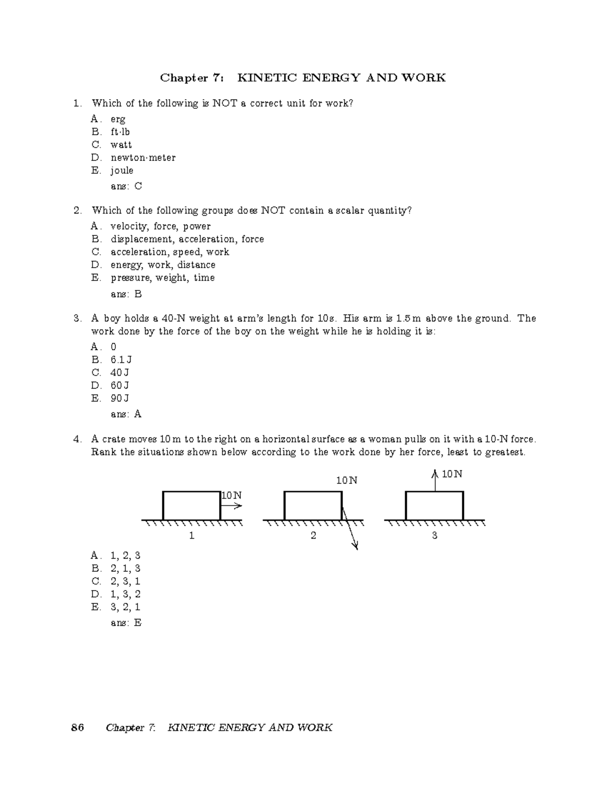 Chapter 7 Test Bank: Kinetic Energy and Work Concepts and Questions ...