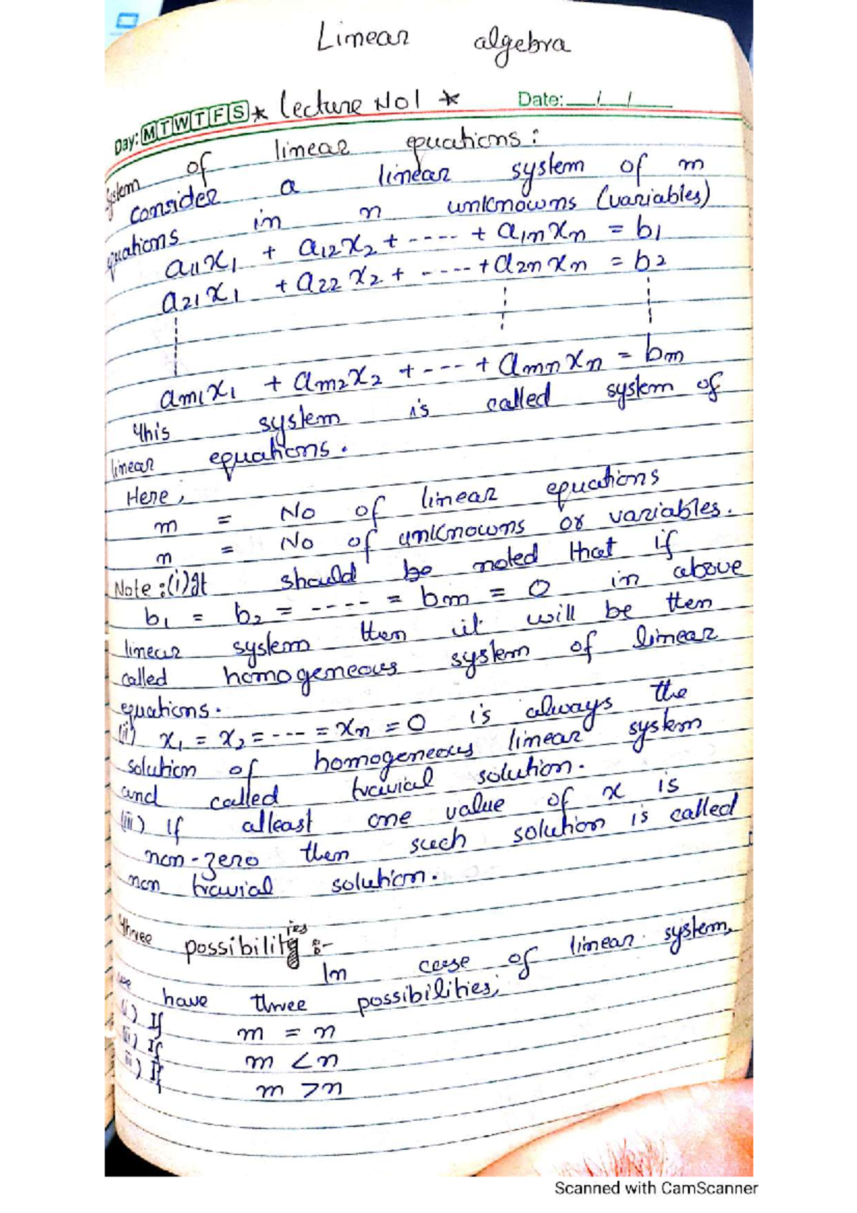 Algebra Notes - Linear algebra lecture No1 Date: 1. of linear quations ...