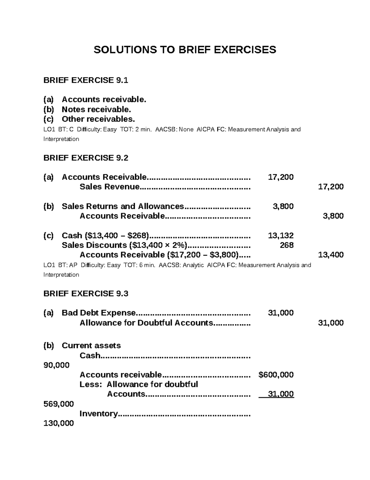 Brief Exercises Chapter 9 Solutions - SOLUTIONS TO BRIEF EXERCISES ...